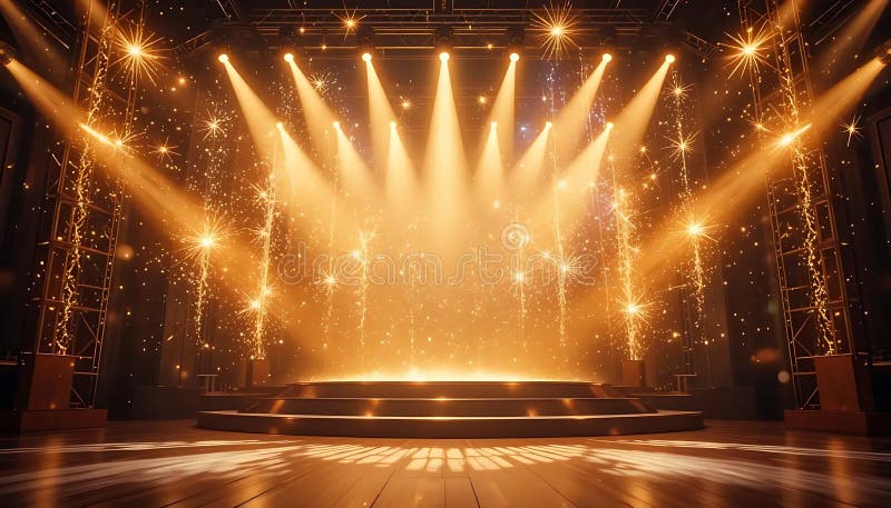 Stage, Spotlights, Golden Light, Empty Performance Space, Dramatic ...