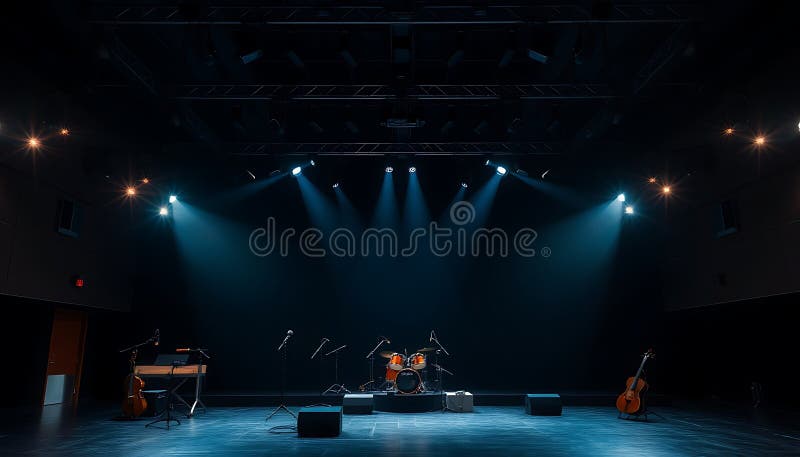 Stage with Spotlights and Musical Instruments, Performance Venue ...