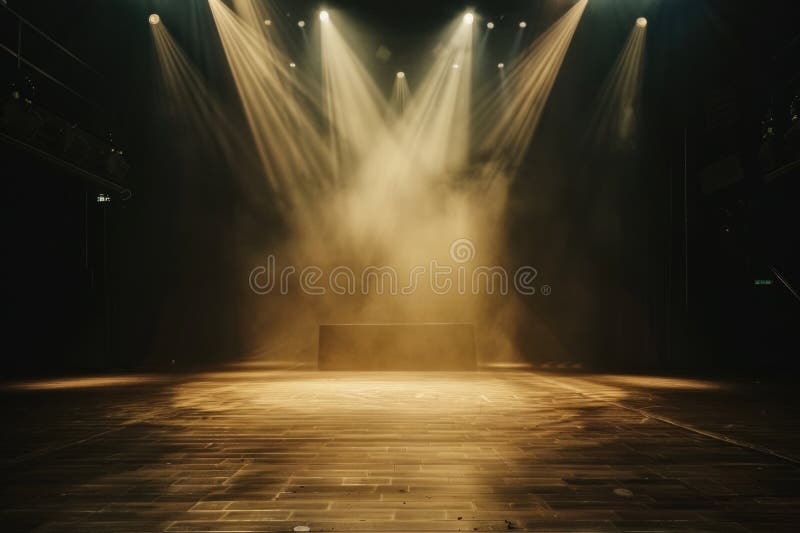 A Stage with Spotlights Shining Down on a Single Bench, Ready for an ...