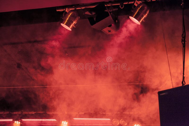 Stage Spots Illuminates Red Haze at Live Performance Stock Photo ...