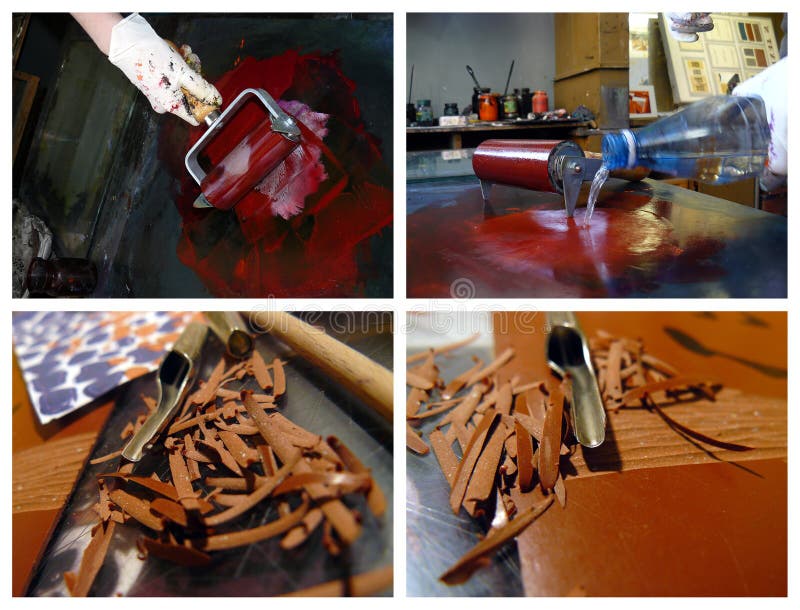 Stage-by-stage Process of Lithograph Stock Photo - Image of cutter ...