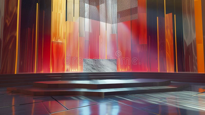 The Stage Stands a Sleek, Modern Podium, Its Polished Surface Gleaming ...