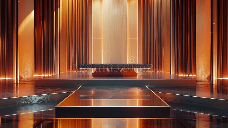 The Stage Stands a Sleek, Modern Podium, Its Polished Surface Gleaming ...