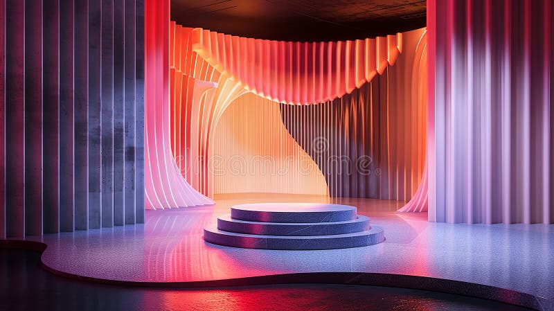 The Stage Stands a Sleek, Modern Podium, Its Polished Surface Gleaming ...