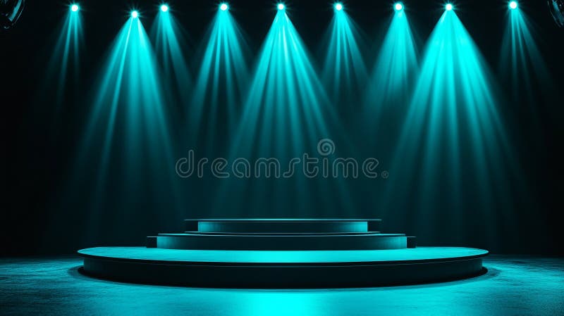 Stage with Teal Lights and Circular Platforms for Performance or Event ...