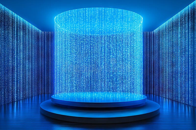 A Stage with Three Levels, Enhanced by Blue Lighting and a Backdrop of ...