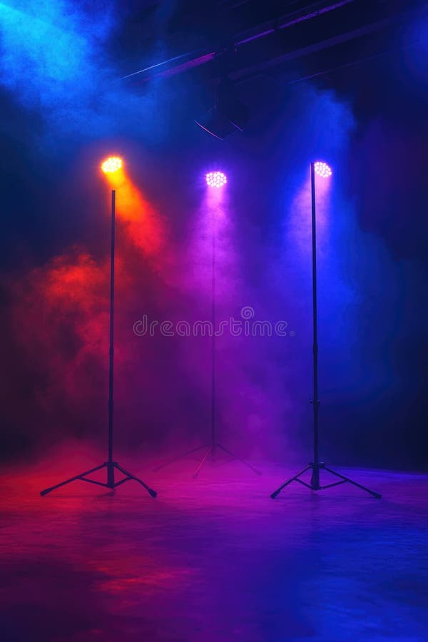 Stage with Three Lights and a Lot of Smoke Stock Photo - Image of ...