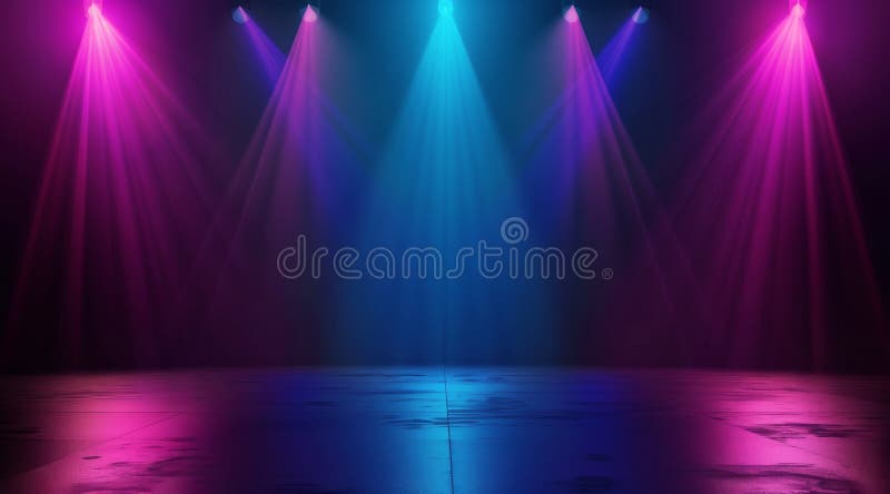 Stage with Three Spotlights and Blue Floor Stock Image - Image of ...