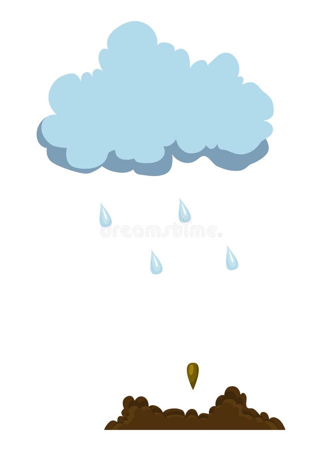 Stage of Tree Growth. Watering the Seeds from Cloud Rain Stock ...