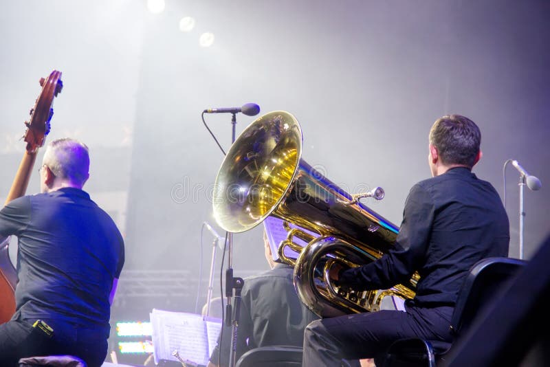 On the Stage, Tuba and Double Bass Players Editorial Stock Image ...