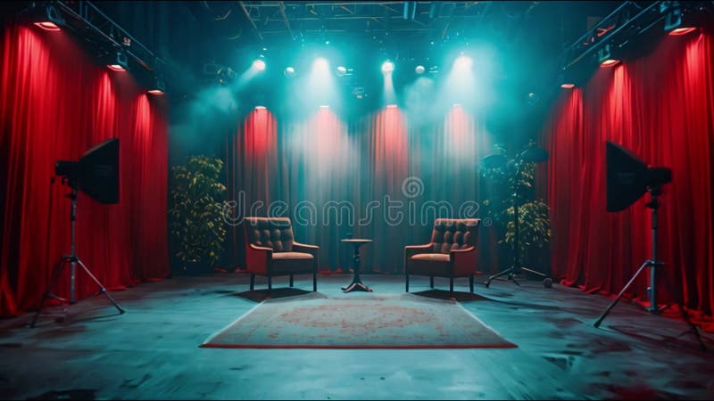 Stage Spotlight with Red Chairs, Stage Spotlight on Stage, Stage ...