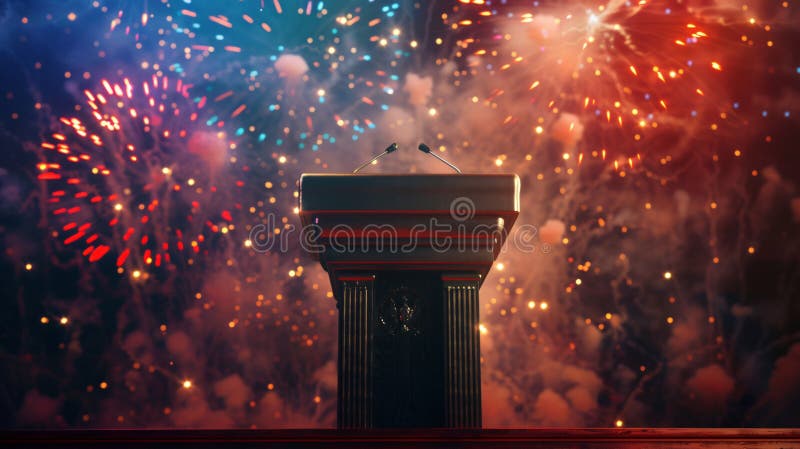 A Stage with Two Microphones and Fireworks Stock Photo - Image of ...