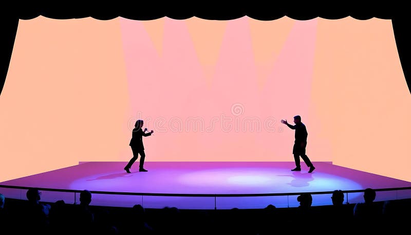 Stage with Two People Silhouettes, Performance and Event Scene Setting ...