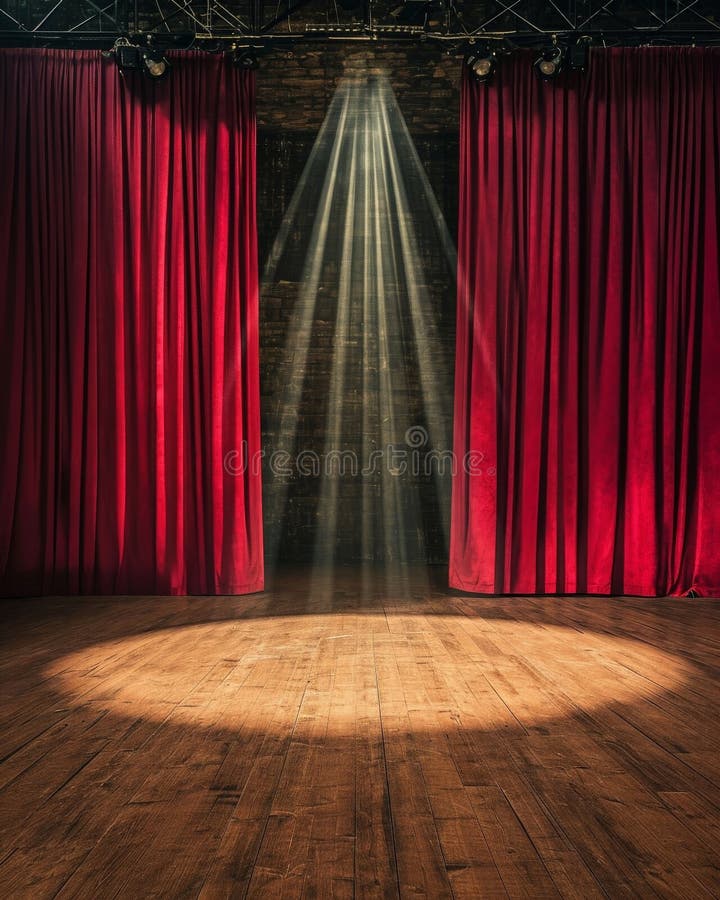 Stage with Red Curtains and Spotlight Stock Illustration - Illustration ...