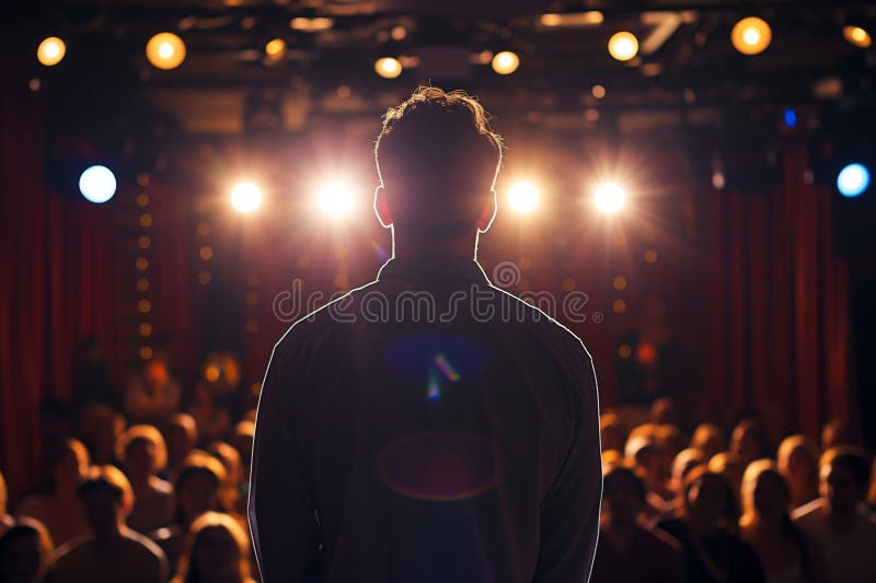 Stage View from Behind Comedian Facing Crowd Stock Image - Image of ...
