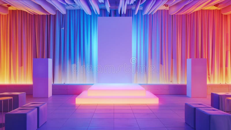 A Stage with a White Backdrop and a White Pillar in the Middle Stock ...
