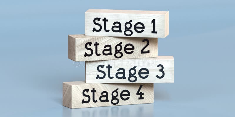 Stage 1, 2, 3, and 4 - Words on Wooden Blocks Stock Illustration ...