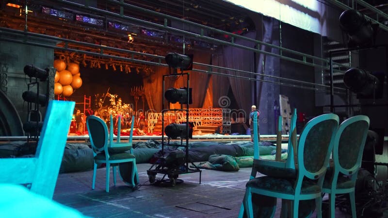 Stage Workers Prepare the Scenery before the Performance in the Theater ...