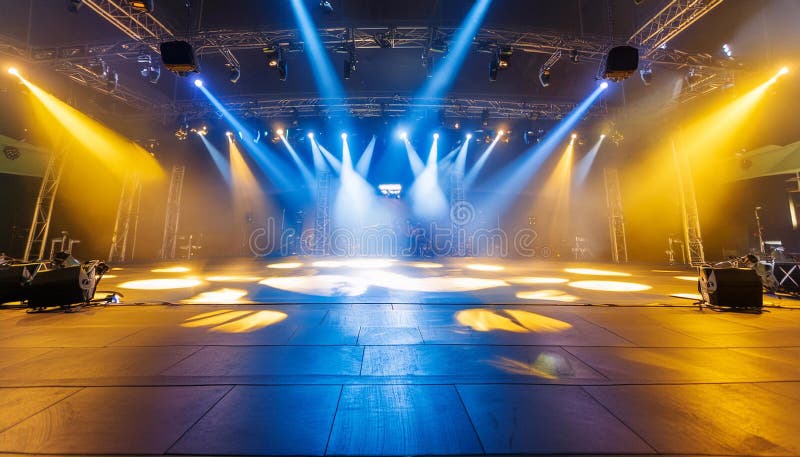 Stage with Yellow and Blue Light Stock Illustration - Illustration of ...