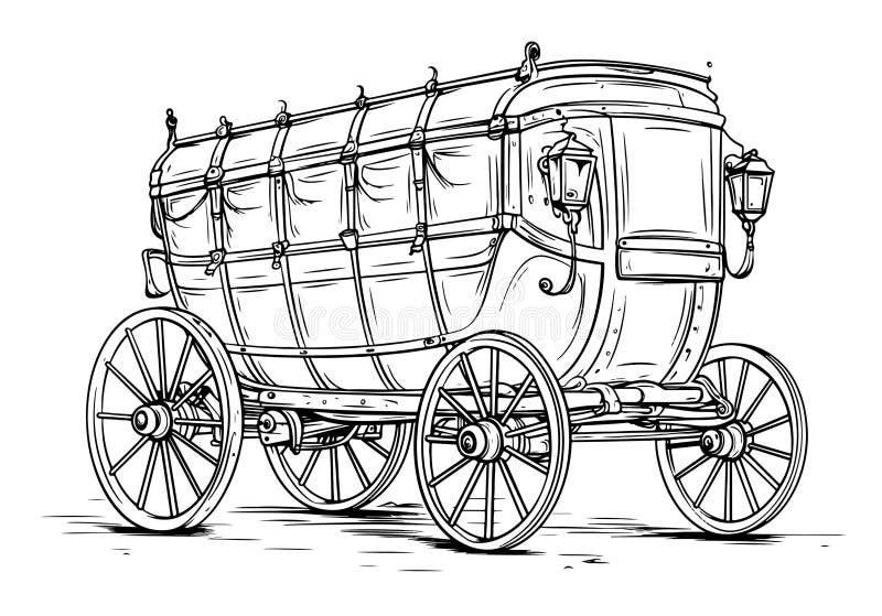 Stagecoach Wagon Retro Sketch - Vector Stock Illustration ...