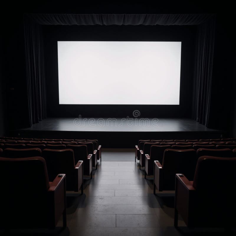 A Staged Venue Featuring Rows of Empty Seats and a Large Blank Screen ...