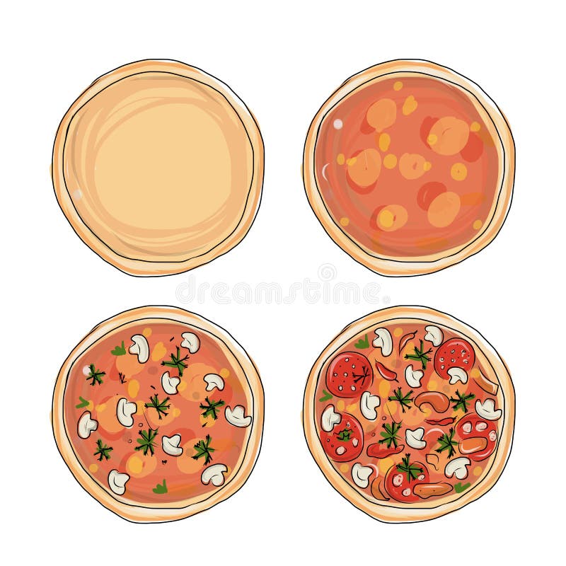 Stages of Cooking Pizza, Sketch for Your Design Stock Vector ...
