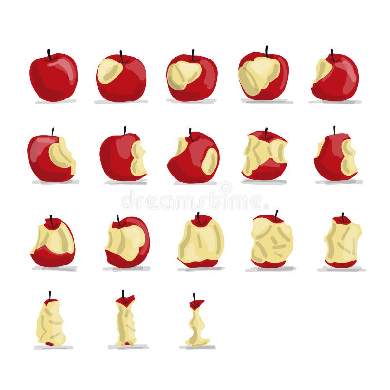 Stages of Eating Apple, Sketch for Your Design Stock Vector ...