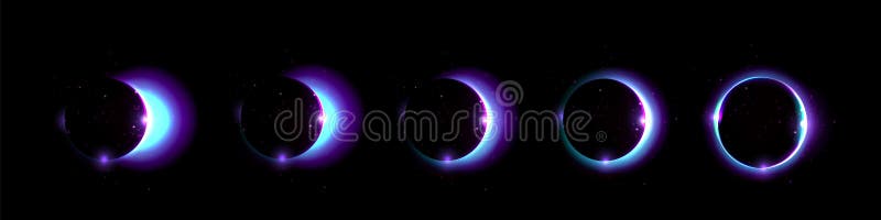 Stages of Eclipse of Sun by Moon. Stock Vector - Illustration of ...