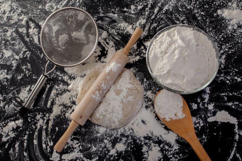 Stages of Making Bread-Flour, Dough and Loaf of Bread Stock Image ...