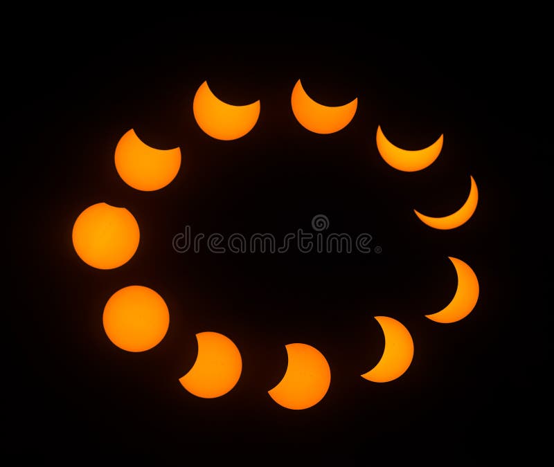 Stages of Partial Solar Eclipse on August 2017 Stock Image - Image of ...