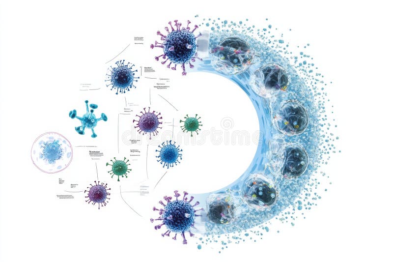 Stages of Virus Lifecycle Illustrated with Penetration, Replication ...