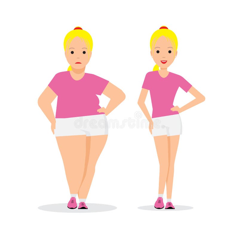 Stages Of Obesity Process Vector Illustration Woman Cartoon Character