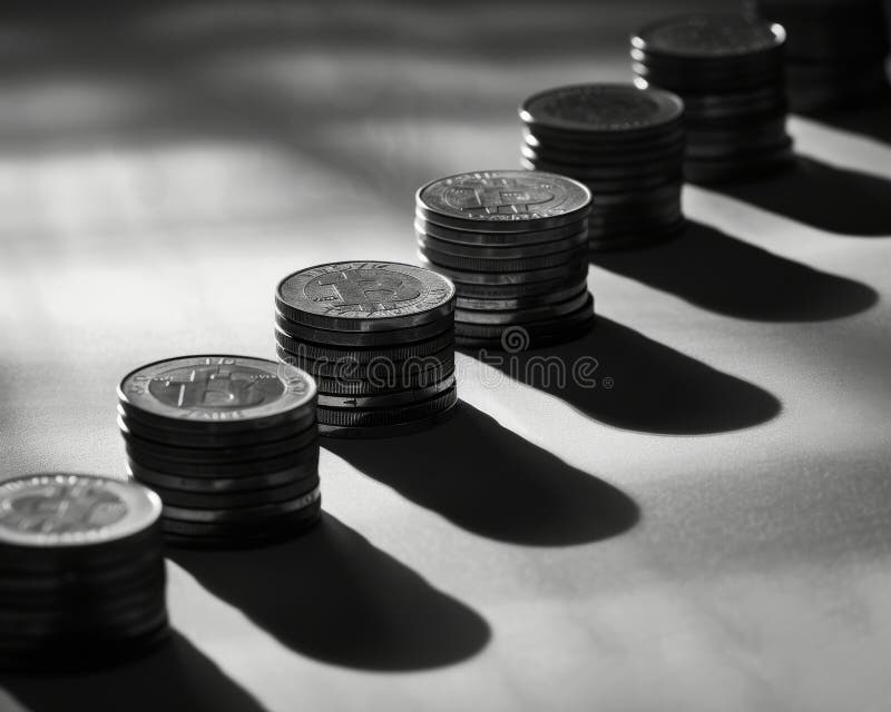 Staggered Coin Towers Casting Long Shadows Stock Illustration ...