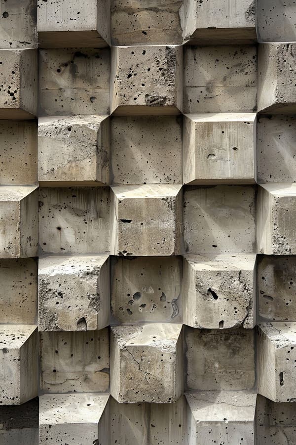 Staggered Concrete Blocks Creating Textured Wall Background with Urban ...