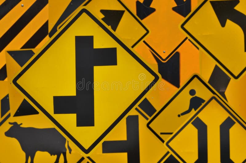 Staggered Intersection Ahead Sign on Traffic Symbol Pattern Stock Photo ...