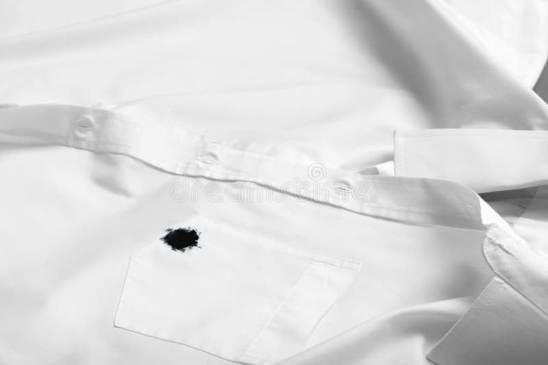 Stain of Black Ink on White Shirt, Closeup. Space for Text Stock Image ...