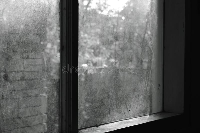 Stain and Dust on Glass Window Frame in Home with Monochrome Tone Stock ...