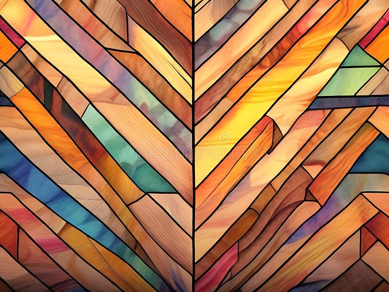 Stained Glass Abstract with Diagonal Stripes and Wood Texture Stock ...