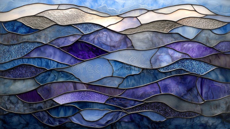 Stained Glass Abstract Landscape of Undulating Hills Stock Illustration ...