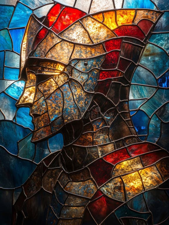 Stained Glass Art of a Knight in Profile View. Stock Image - Image of ...