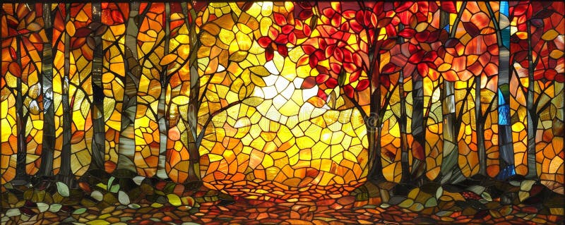 Stained Glass Artwork Depicting a Vibrant Autumn Forest Stock Photo ...