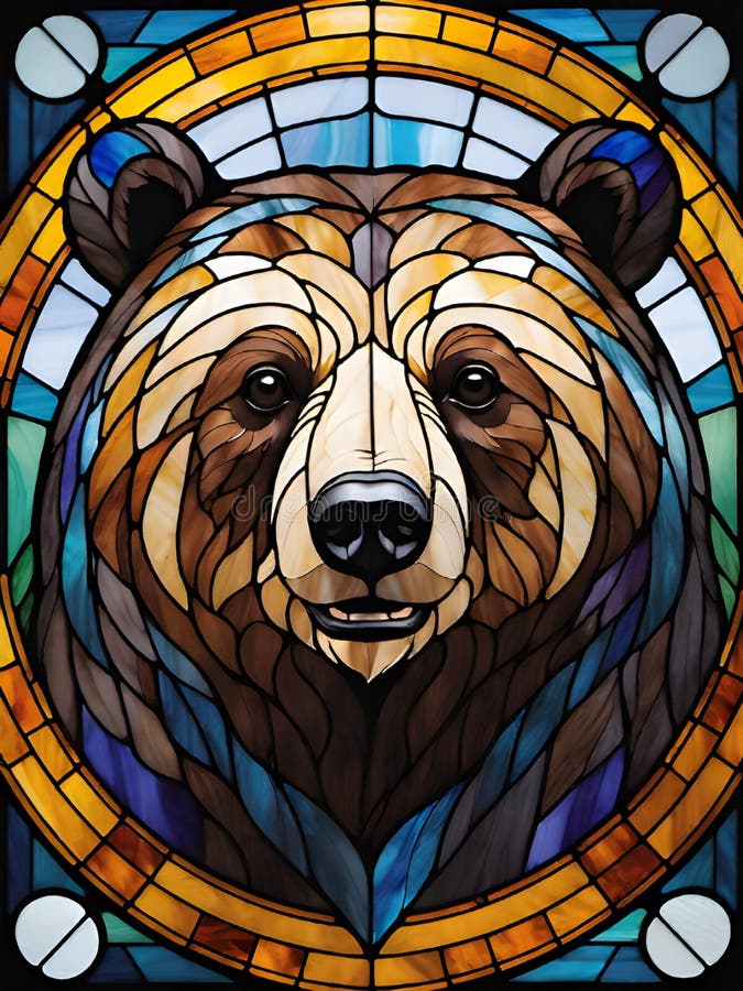 A Stained Glass Bear in a Stained Glass Window Stock Illustration ...