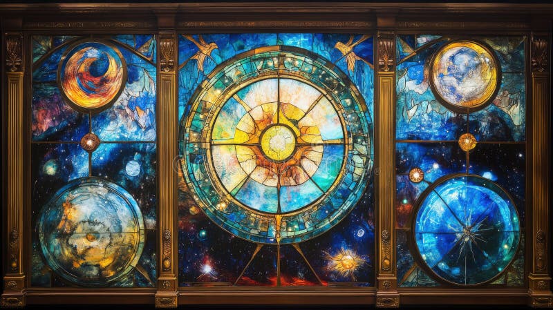 Stained Glass with Celestial Design Stock Photo - Image of symbolism ...