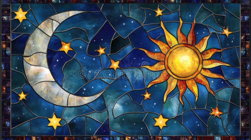 Stained Glass with Celestial Design Stock Photo - Image of sunlight ...