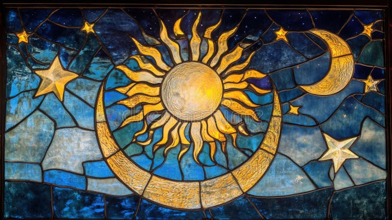 Stained Glass with Celestial Design Stock Image - Image of mandala ...