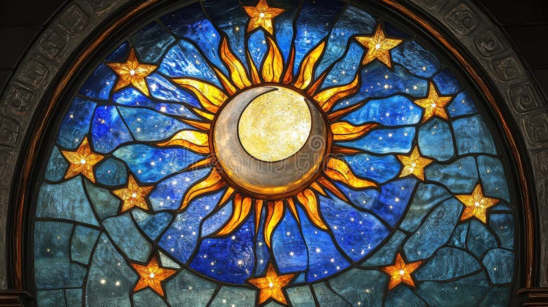 Stained Glass with Celestial Design Stock Image - Image of light ...