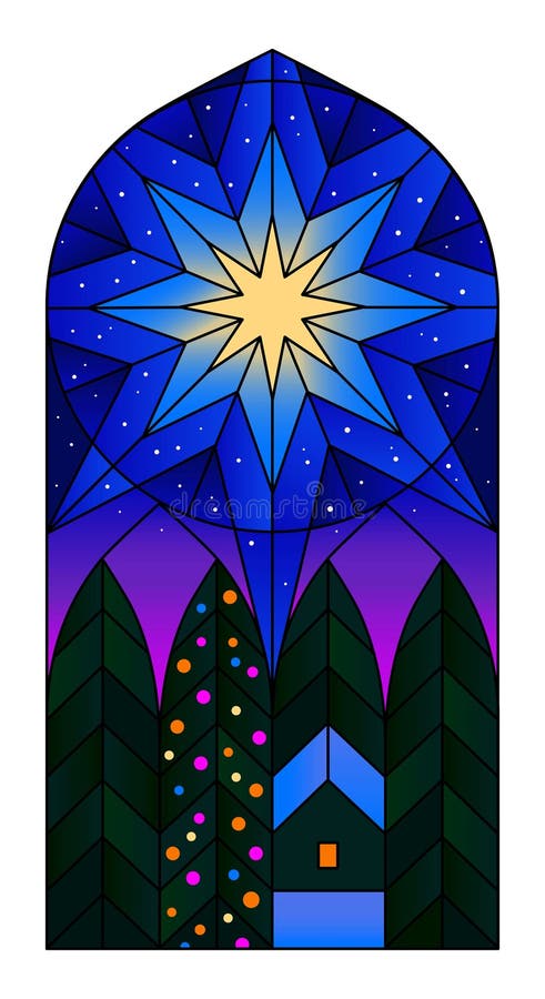 Illustration in Stained Glass Style the Christmas Star of Bethlehem ...