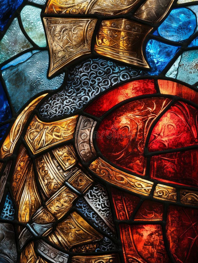 Stained Glass Depicting Intricate Medieval Armor Stock Photo - Image of ...