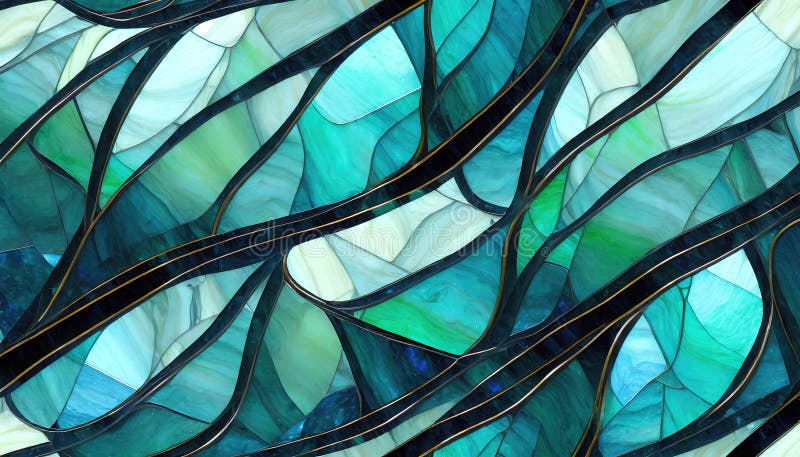 Stained Glass Design Featuring Emerald Blue and Marble Patterns with ...