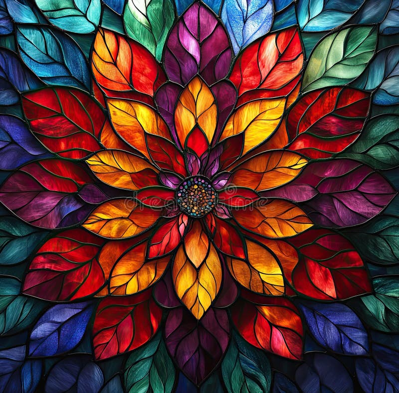 Stained Glass Design Featuring an Intricate Mandala Pattern Flower ...